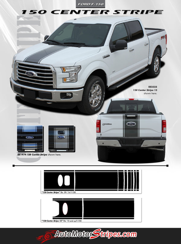 2015-2020 Ford F-150 Graphics CENTER RACING Vinyl Stripe Decals 3M ...